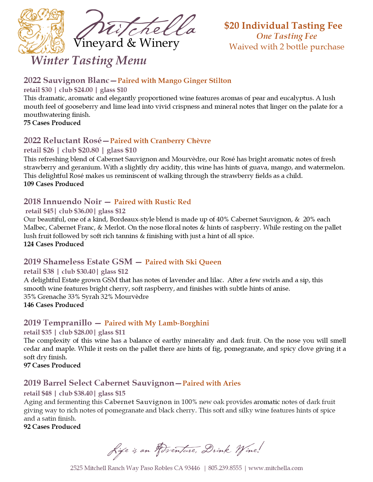 Mitchella Tasting Menu